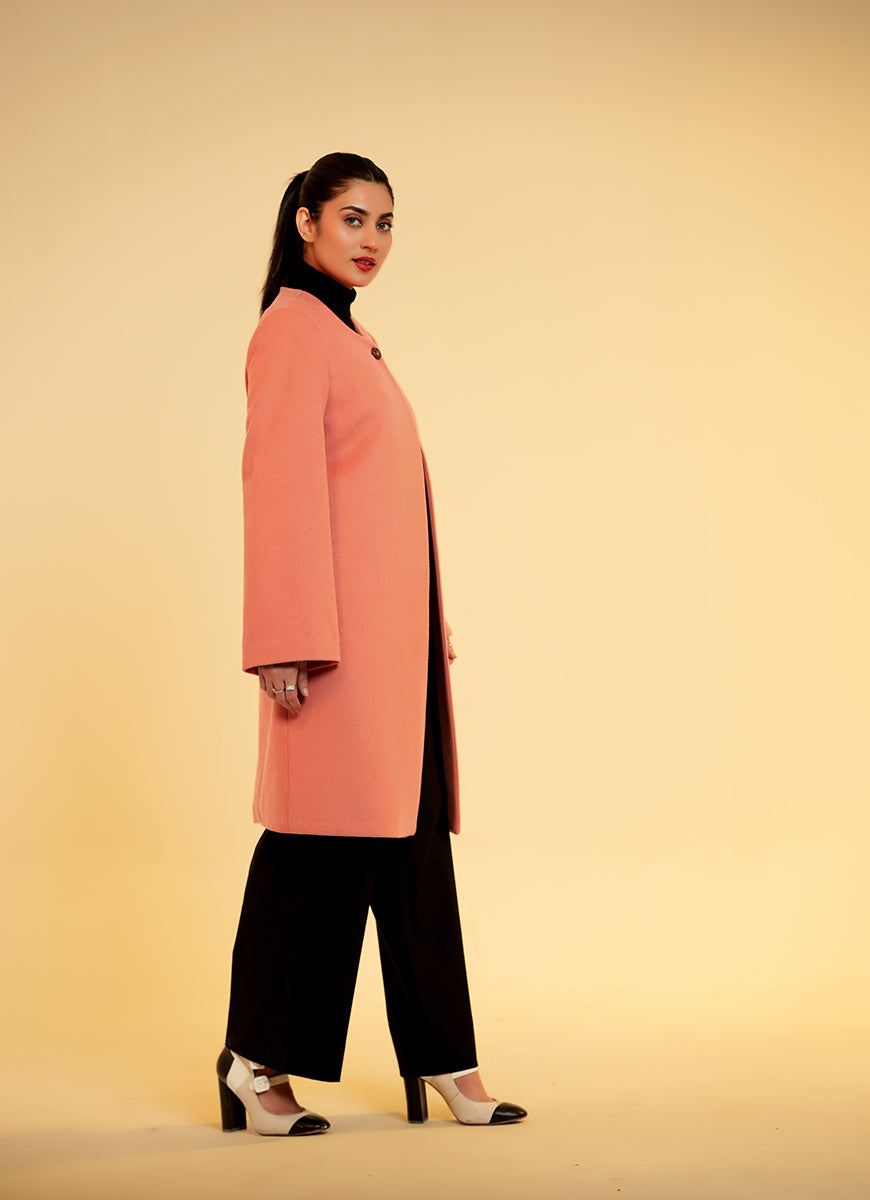 Ladies Open Front Long Coat - Peach Plain – Lawrencepur